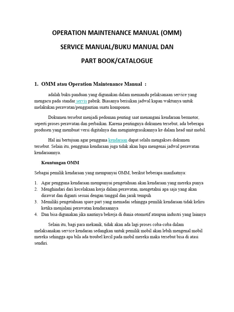 OMM, Service Manual Dan Part Book | PDF