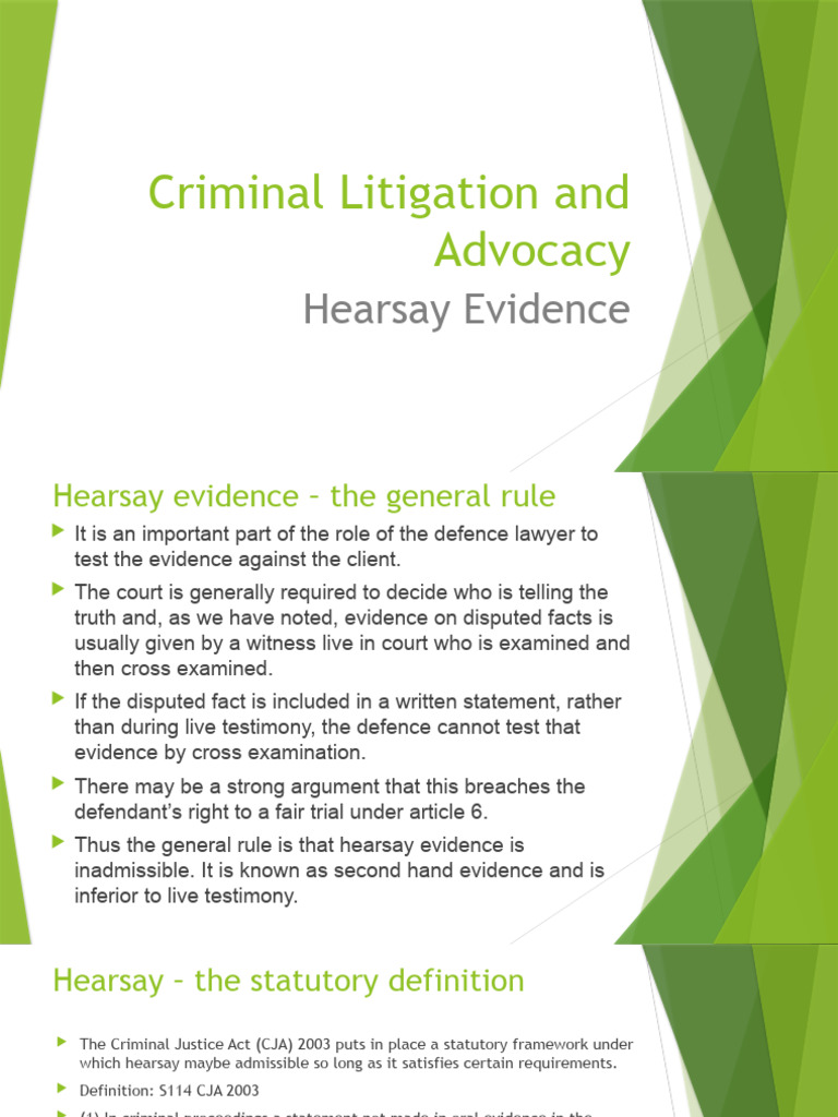 Hearsay Evidence | PDF | Evidence (Law) | Hearsay