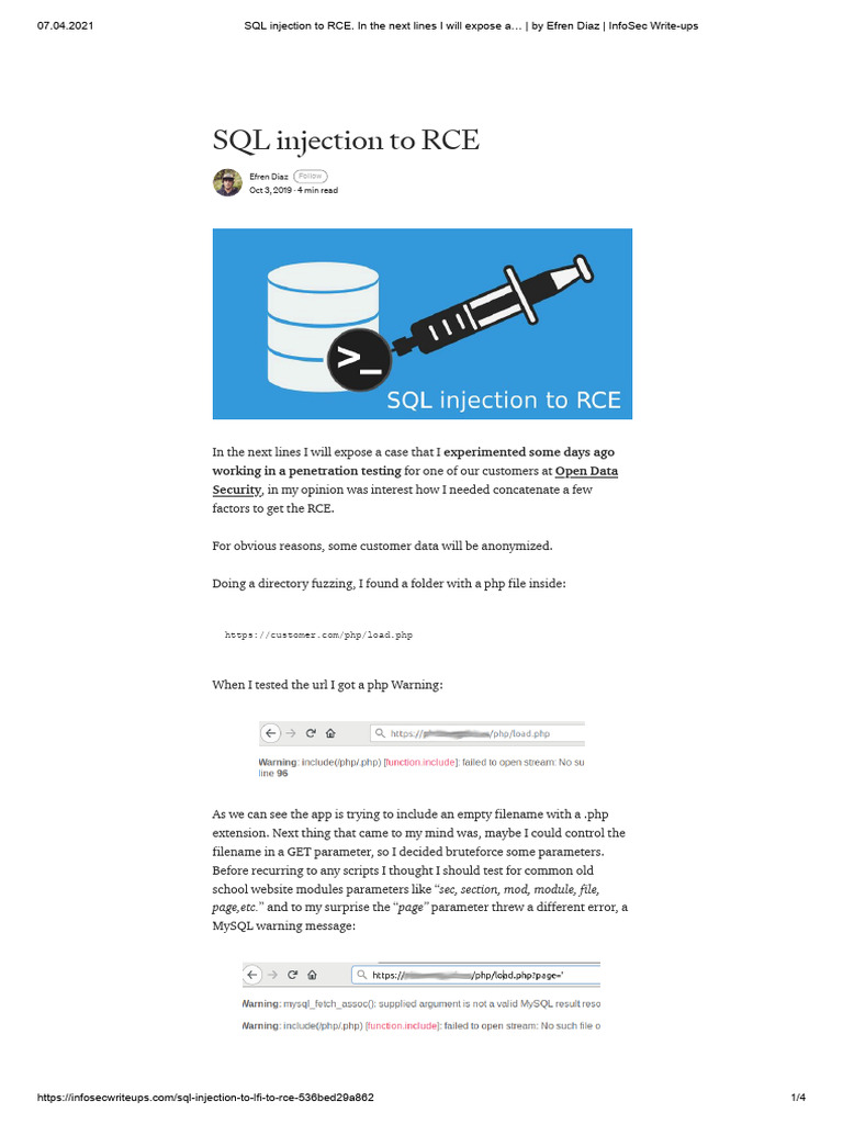SQL Injection To RCE. by Efren Diaz - InfoSec Write-Ups | Download Free ... SQL Injection To RCE. by Efren Diaz - InfoSec Write-Ups | Download Free ...