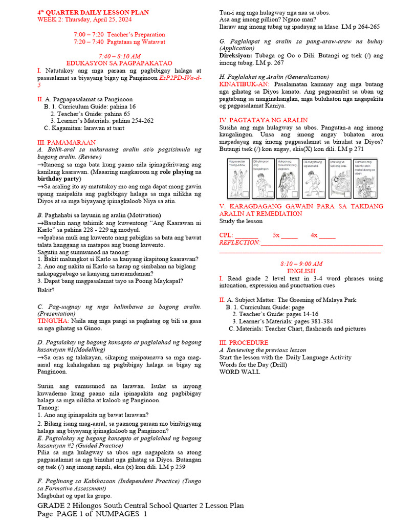 Q4 W2 Thursday | PDF | Reading Comprehension | Behavior Modification