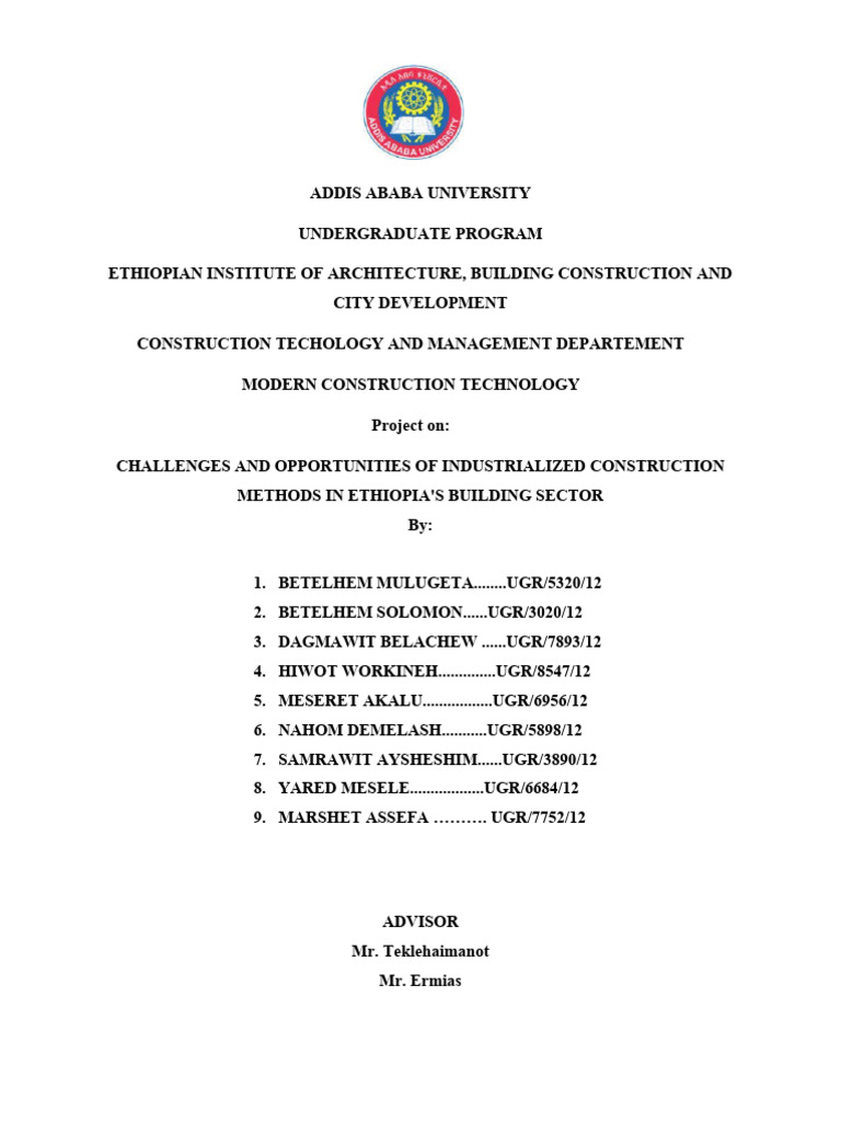 Challenges and Opportunities of Industrialized Construction Methods in Ethiopia's Building ...