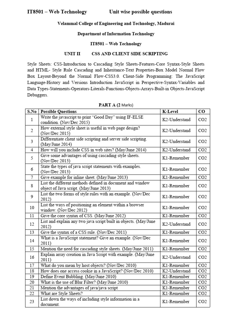 unit-2-wt-question-bank | PDF | Java Script | World Wide Web
