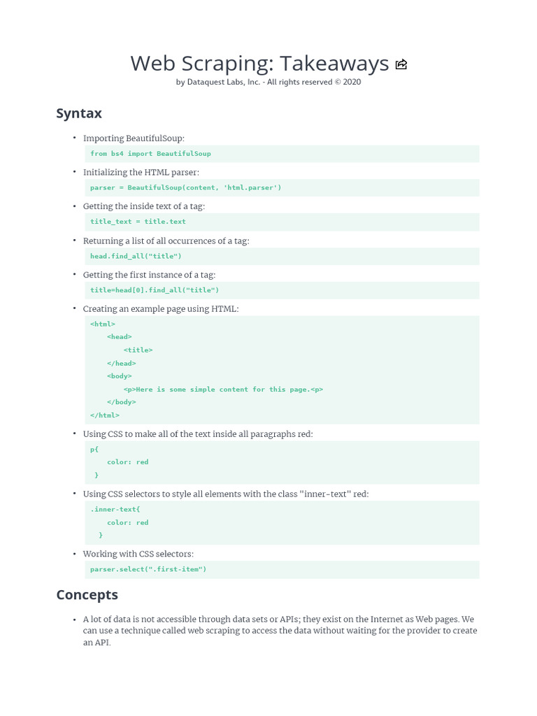 Web Scraping Takeaways | PDF | Technology & Engineering