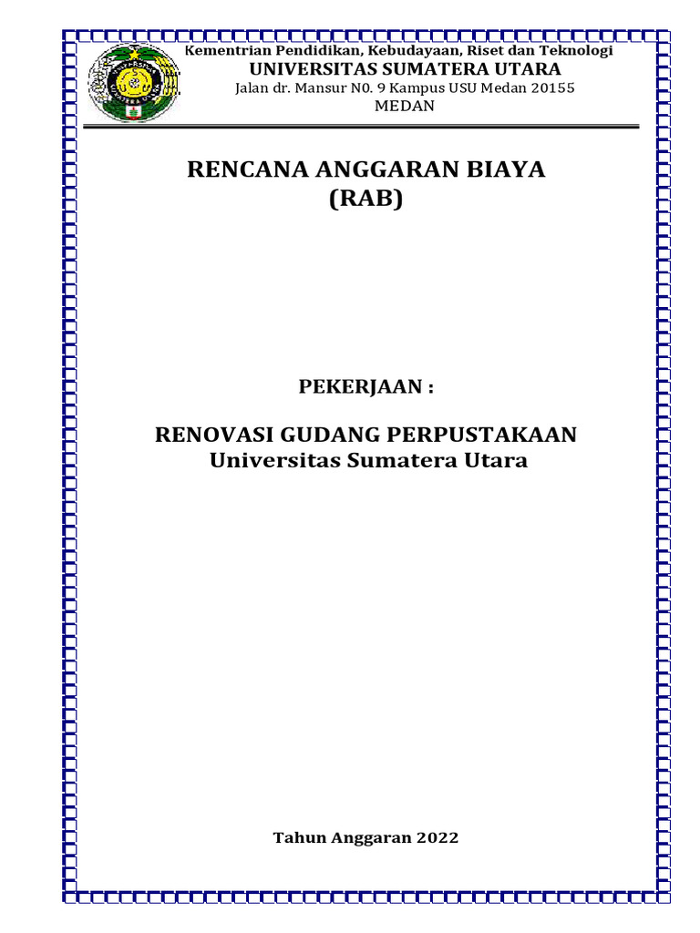 Rab & GBR Renovasi Gudang Perpus Usu 2022 Final Pagu 250JT | PDF
