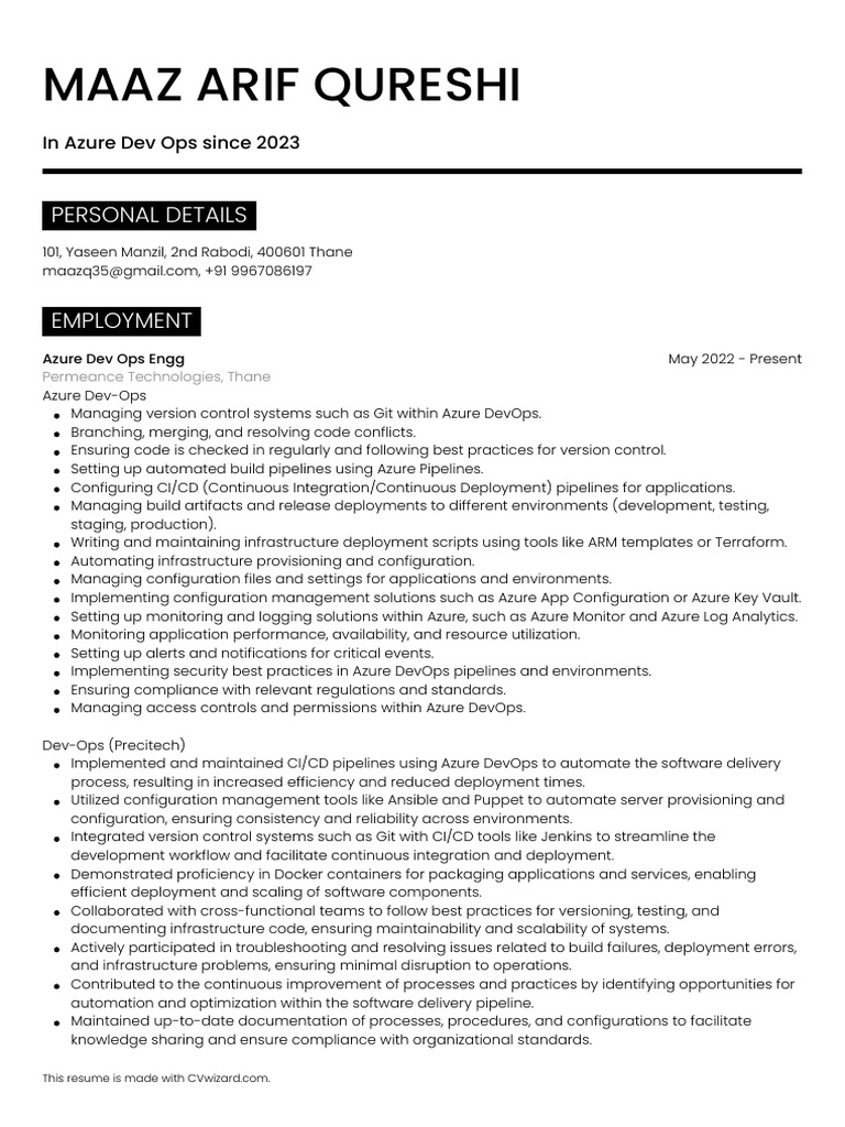 Resume Maaz Arif Qureshi | PDF | Web Application | Version Control