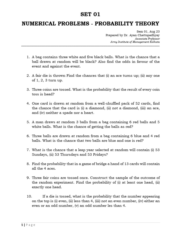 Set 1 Probability | PDF | Odds | Probability