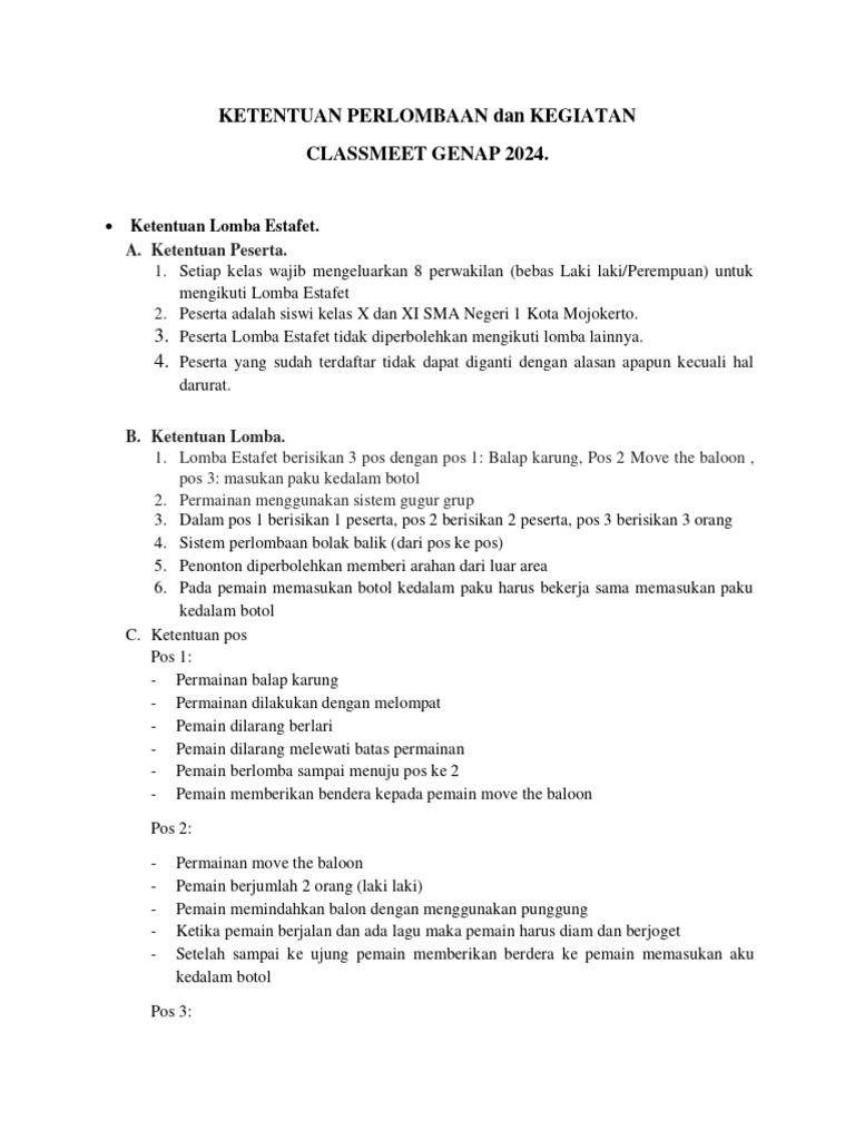 Lomba Classmeet 2024: Ketentuan dan Jadwal | PDF