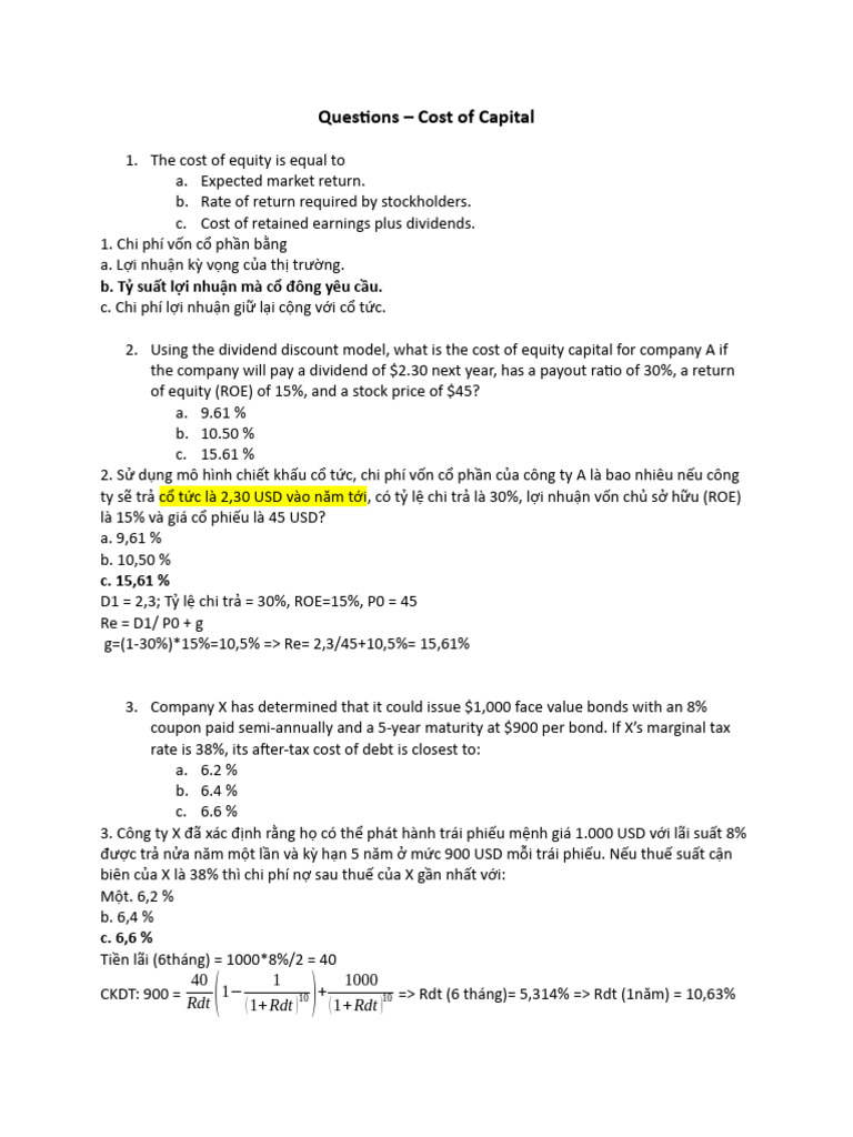 Questions - Cost of Capital | PDF