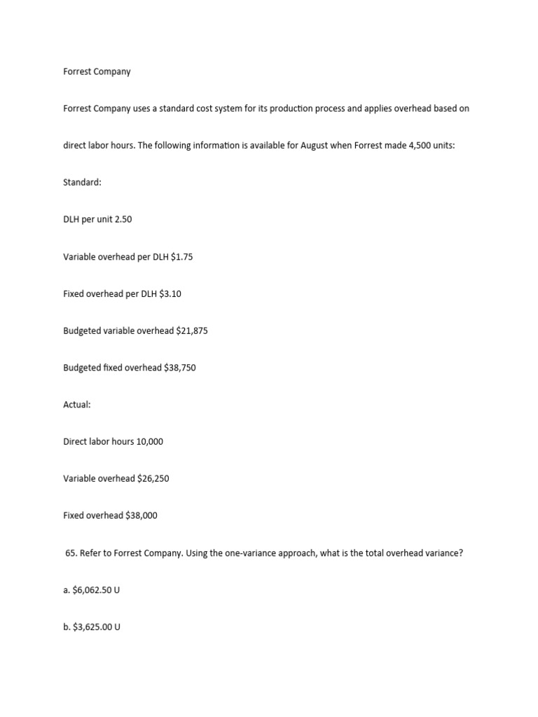 Forrest Co. August Overhead Variance | PDF | Technology & Engineering