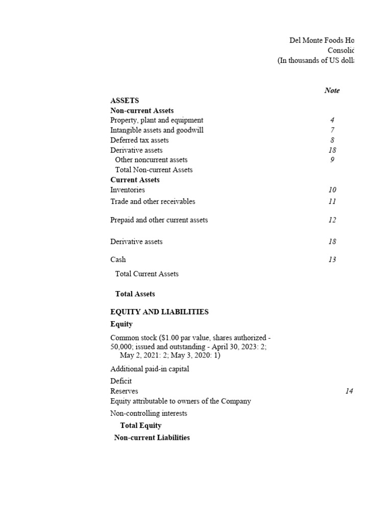 Del Monte Foods 2023 Financial Overview | PDF | Equity (Finance) | Expense