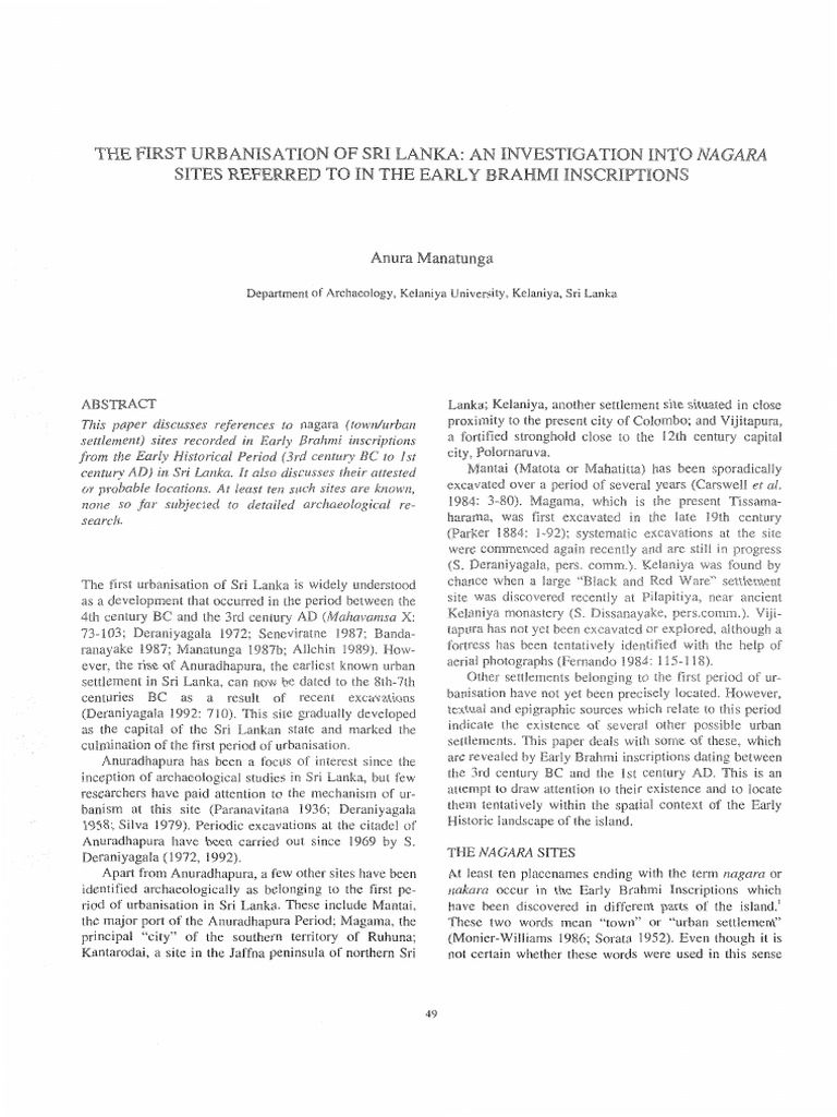Manatunga A. - The First Urbanisation of Sri Lanka, An Investigation ...