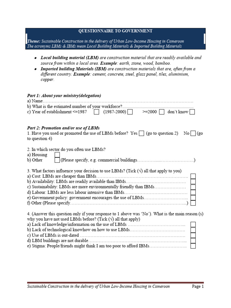 Questionnaire To Government-1 | PDF | Building Materials | Economies