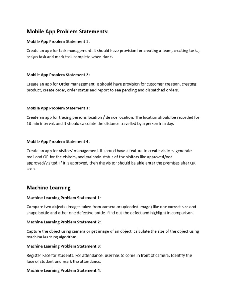 Internship Problem Statement | PDF | Mobile App | Websites
