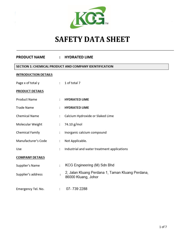 Hydrated Lime - SDS | PDF | Personal Protective Equipment | Water