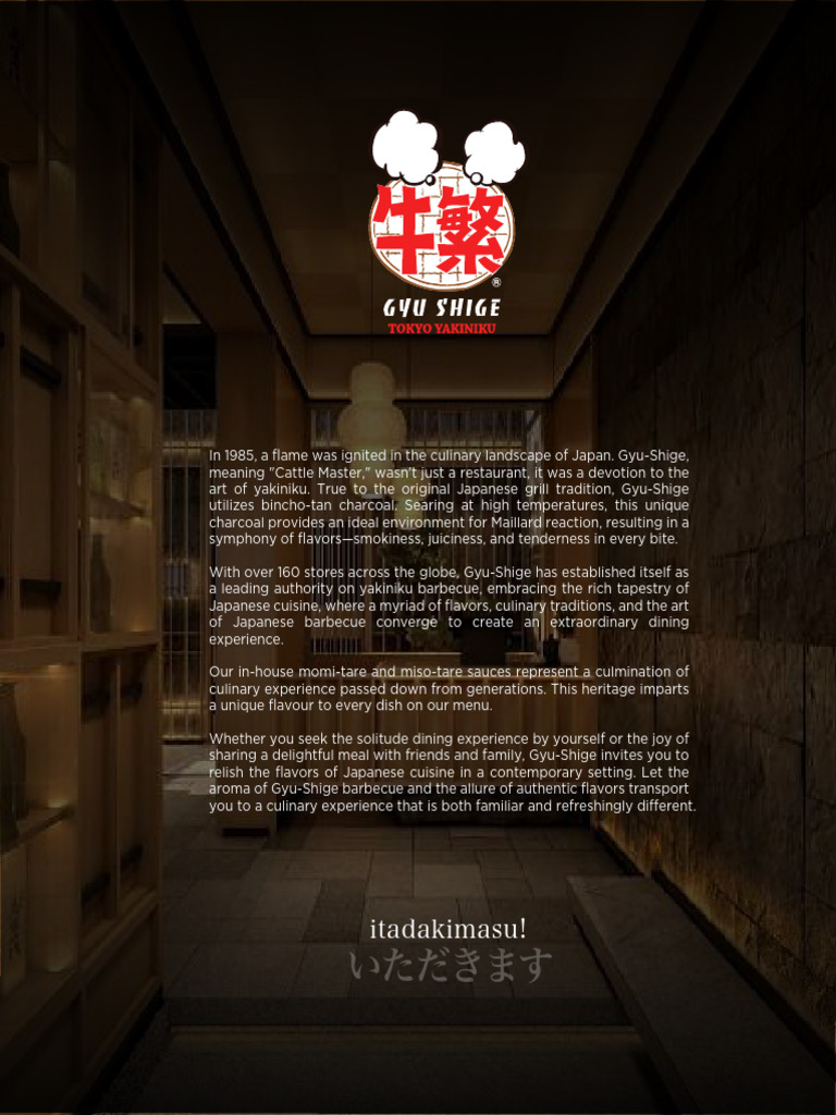 Gyu-Shige: Authentic Japanese Yakiniku Menu | PDF | Foods | Cuisine