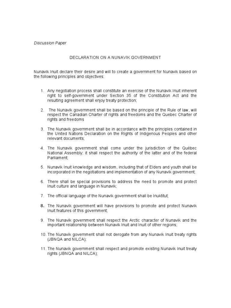 Nunavik Government Declaration | PDF | Inuit | Treaty