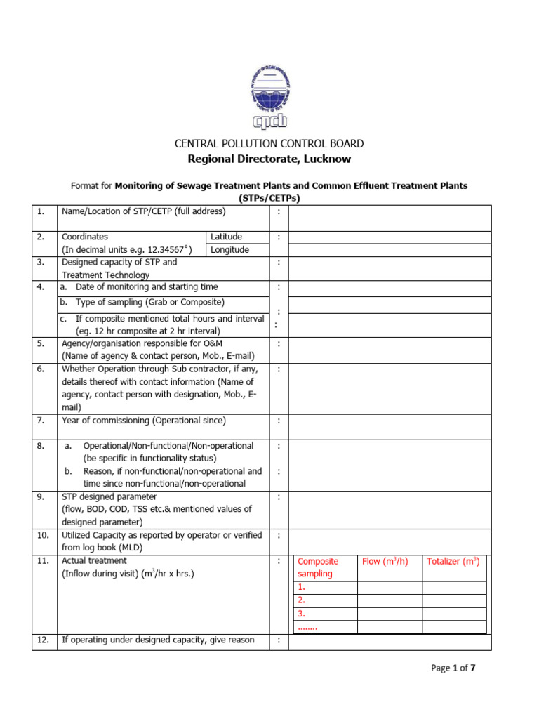 STP Monitoring - Revised Format (April 2024) | PDF | Sewage Treatment | Water Pollution