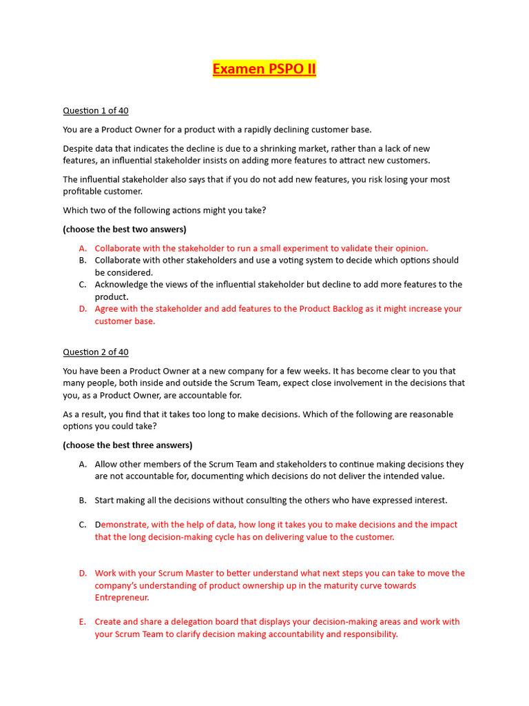 Examen Blanc -PSPO II | PDF | Scrum (Software Development) | Business