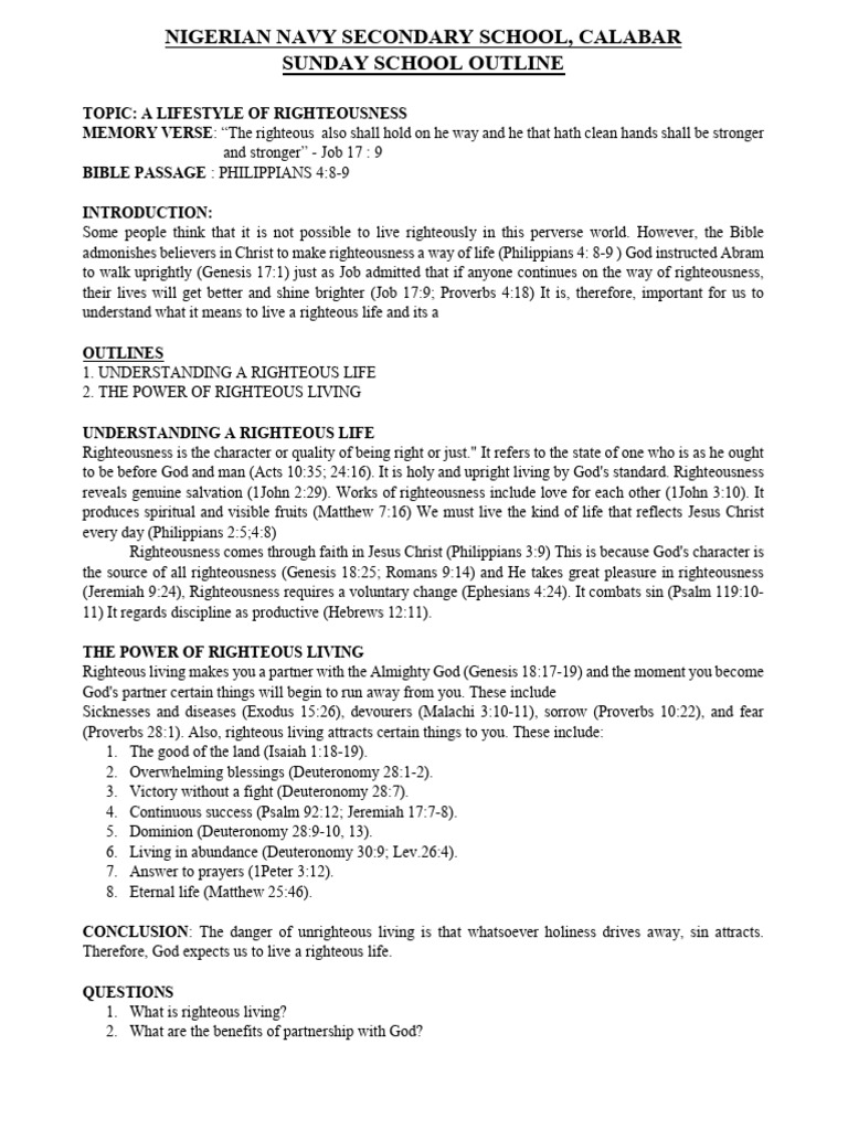 Sunday School WORK WORK | PDF | Righteousness | Jesus