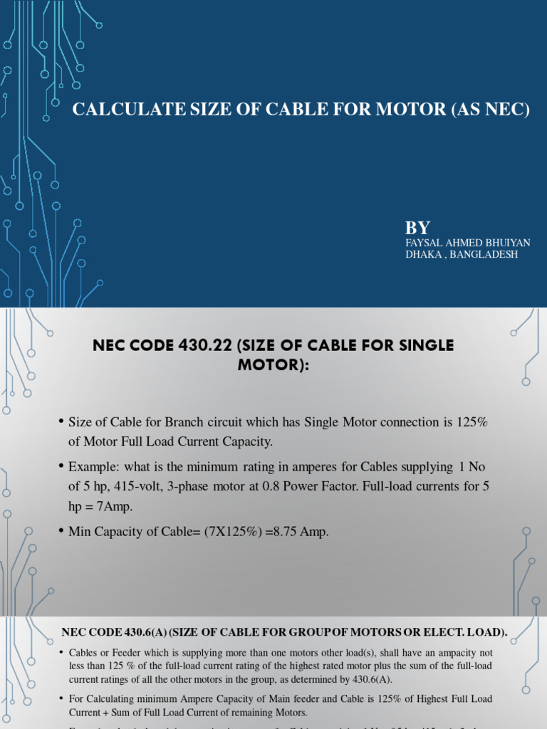 Calculate Size of Cable For Motor (As Nec) | PDF | Electrical ...
