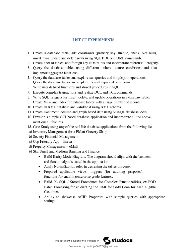 Dbms Lab Manual Final Document 2021 Regualtion 4 93 | PDF | Databases | Sql Dbms Lab Manual Final Document 2021 Regualtion 4 93 | PDF | Databases | Sql