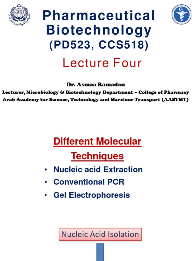 4- Pharmaceutical Biotechnology (PD523-CCS518). Lecture Four. | PDF | Agarose Gel ...