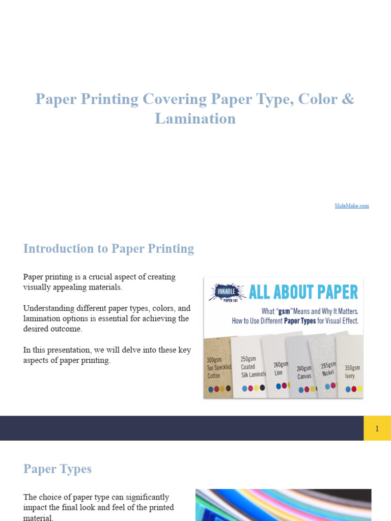 Paper Printing: Types, Colors, Lamination | PDF | Paper | Lamination
