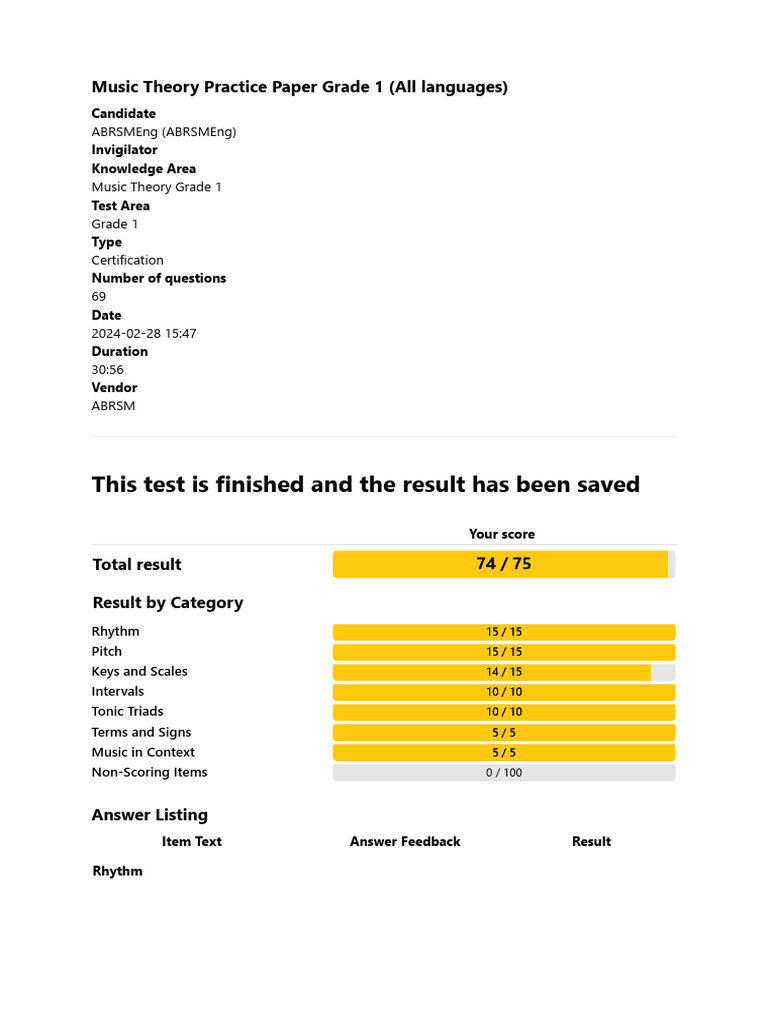 Grade 1 Music Theory Practice Paper | PDF | Music Theory | Scale (Music)