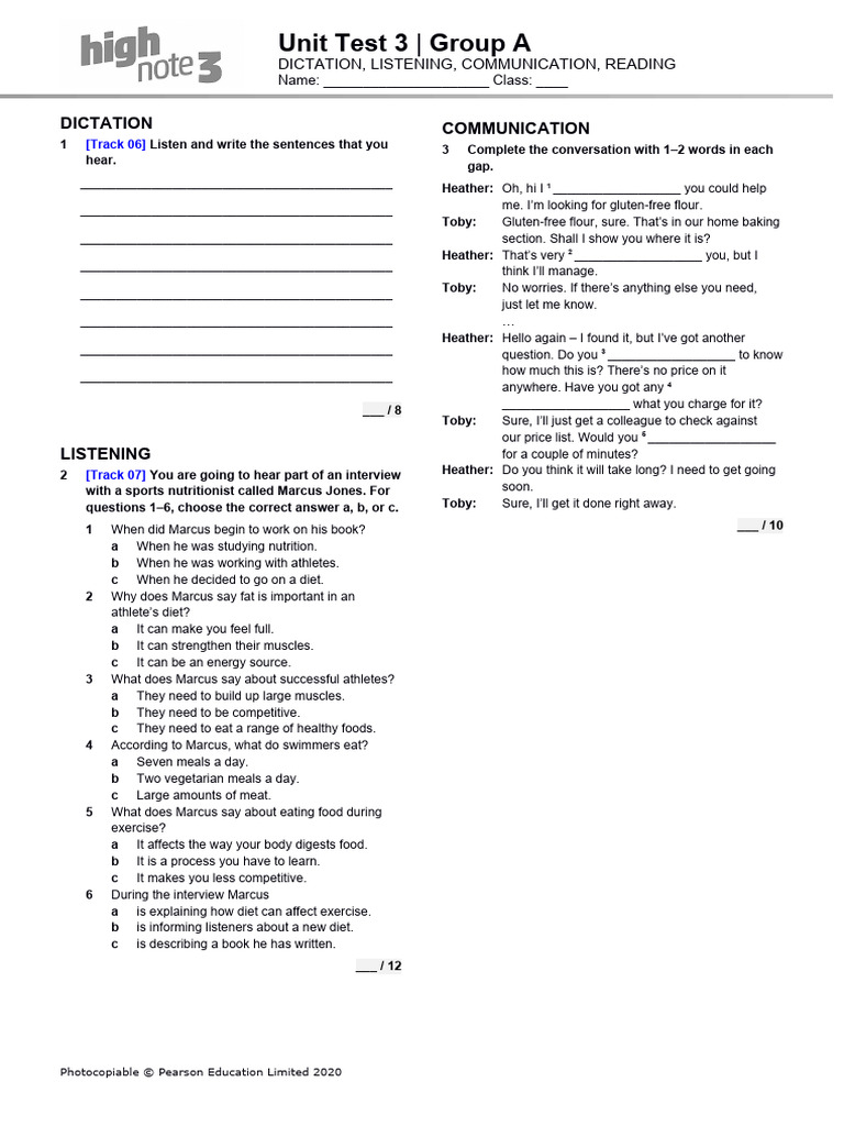 Unit Test 3: Listening & Reading Skills | PDF | Dieting | Mood (Psychology)