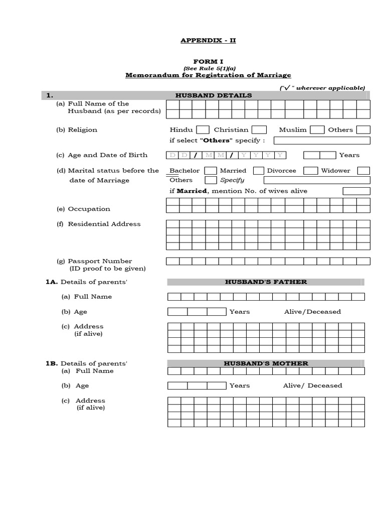 Marriage Registration Form-I | PDF | Marriage | Travel Visa