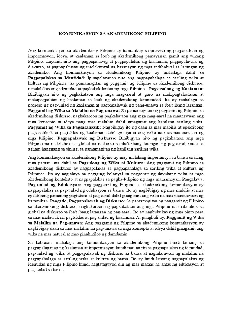 Komunikasyon Sa Akademikong Pilipino | PDF