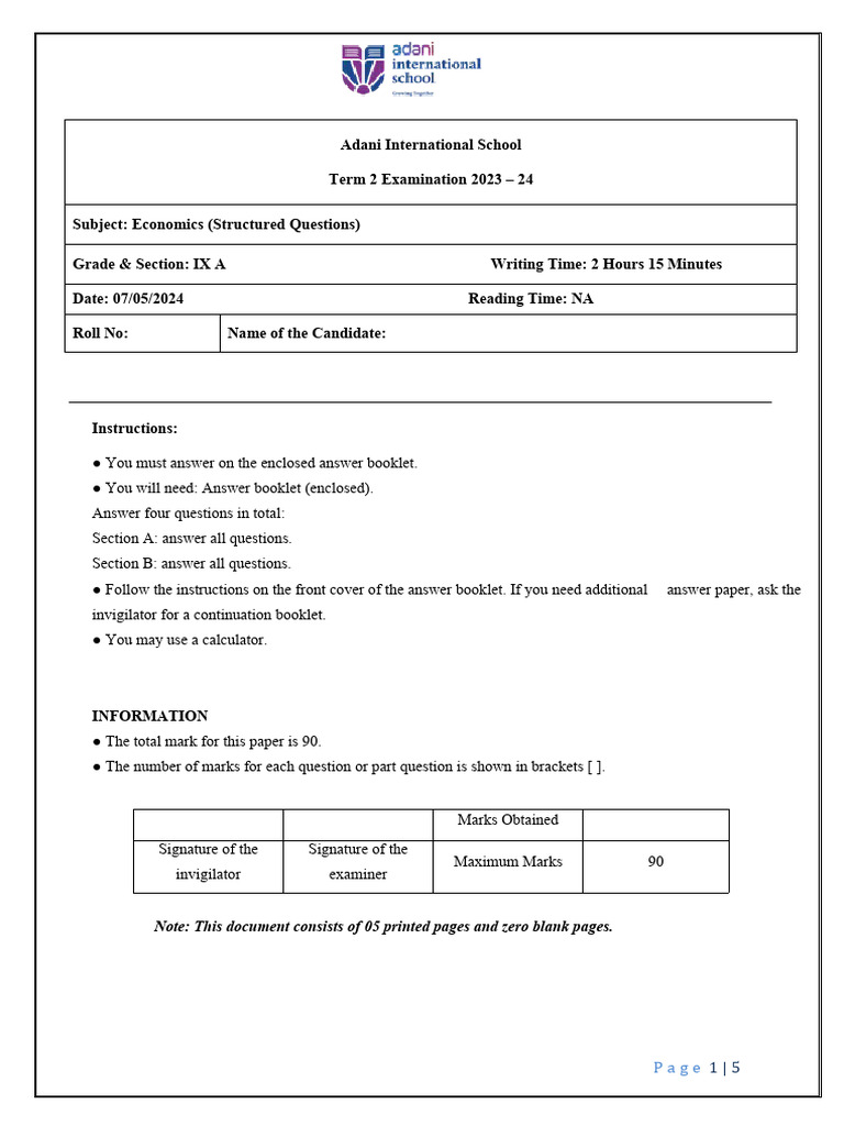 IGCSE Economics 0455 Structured Sample Paper | PDF | Demand | Supply (Economics)
