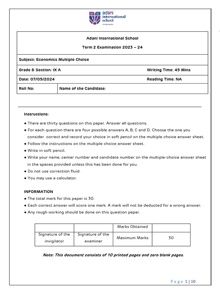 IGCSE Economics 0455 MCQ Sample Paper | PDF | Demand | Labour Economics
