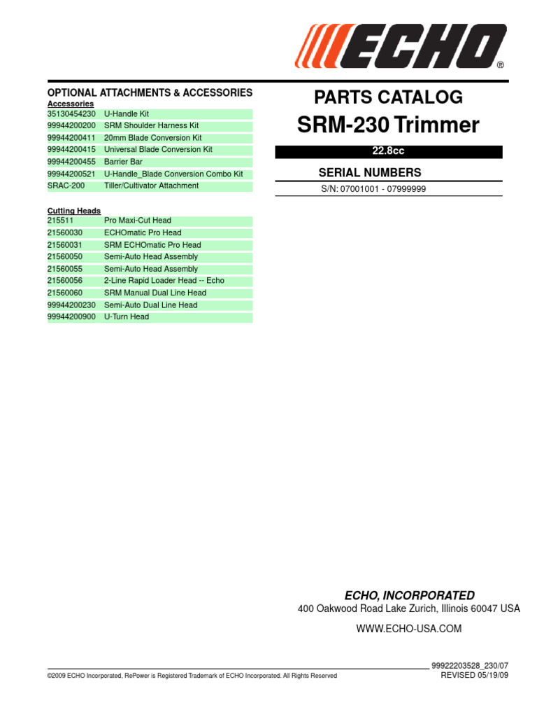 srm230 Parts Catalog Serial Numbers 0700100107999999 | PDF | Carburetor ...