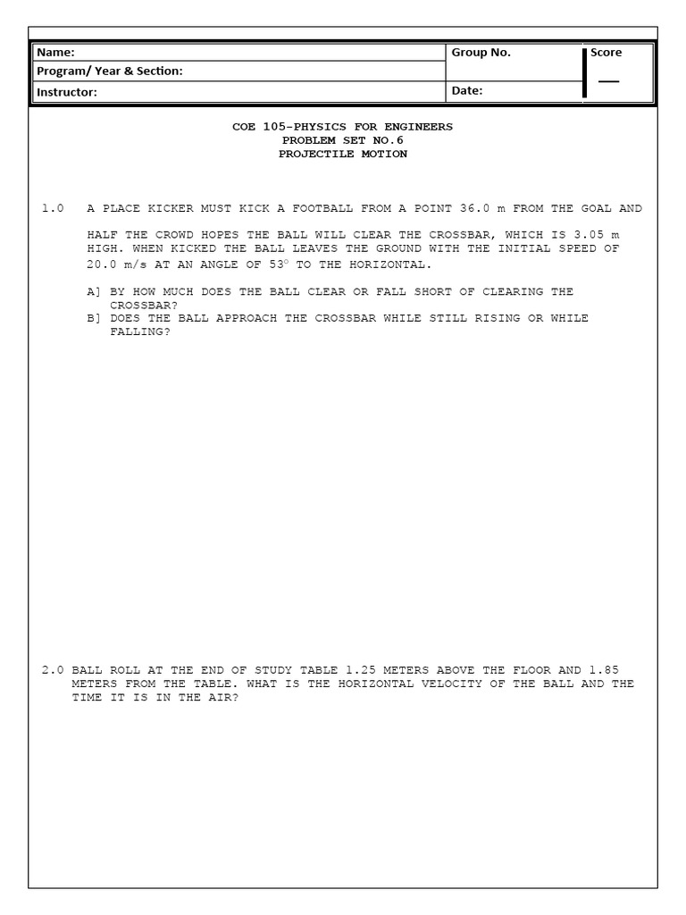 Physics Problem Set for Engineers | PDF