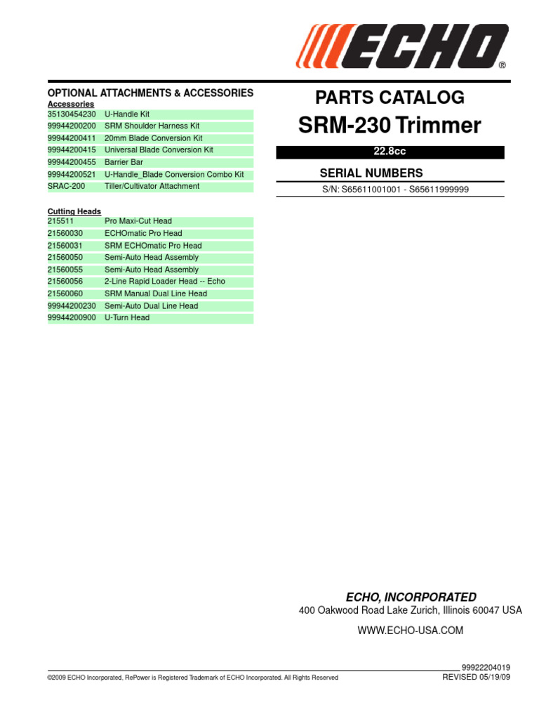 srm230 Parts Catalog Serial Numbers s65611001001s65611999999 | PDF ...