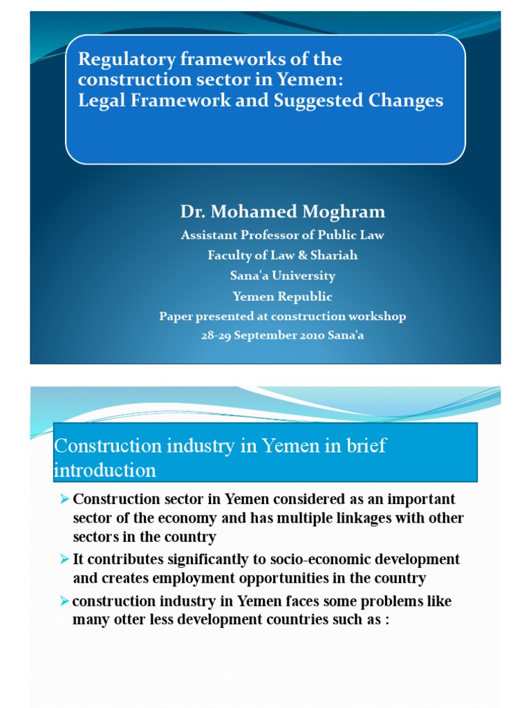 Regulatory Frameworks of The Construction Sector in Yemen: Legal ...