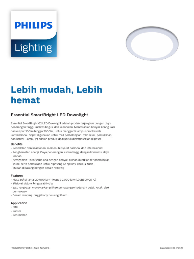 Localized Commercial Leaflet Essential SmartBright LED Downlight Id ID | PDF