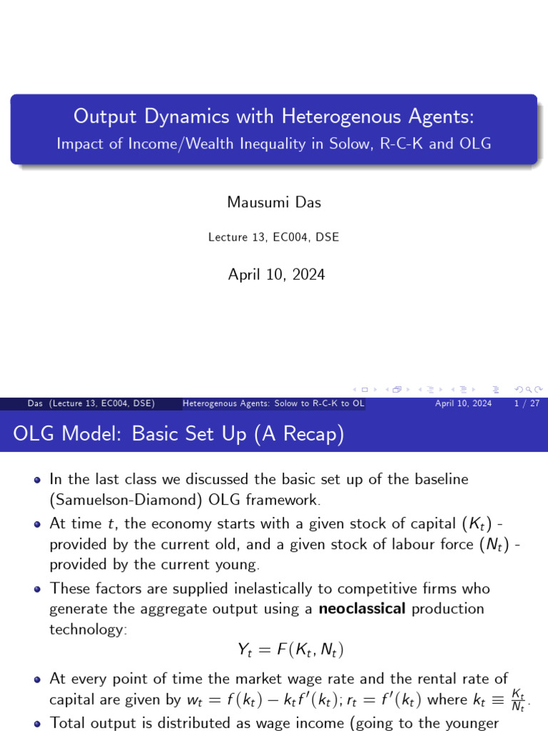 EC004-OLG Model ppt | PDF | Steady State | Capital (Economics)