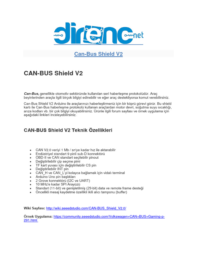 Can Bus Shield v2 Datasheet | PDF