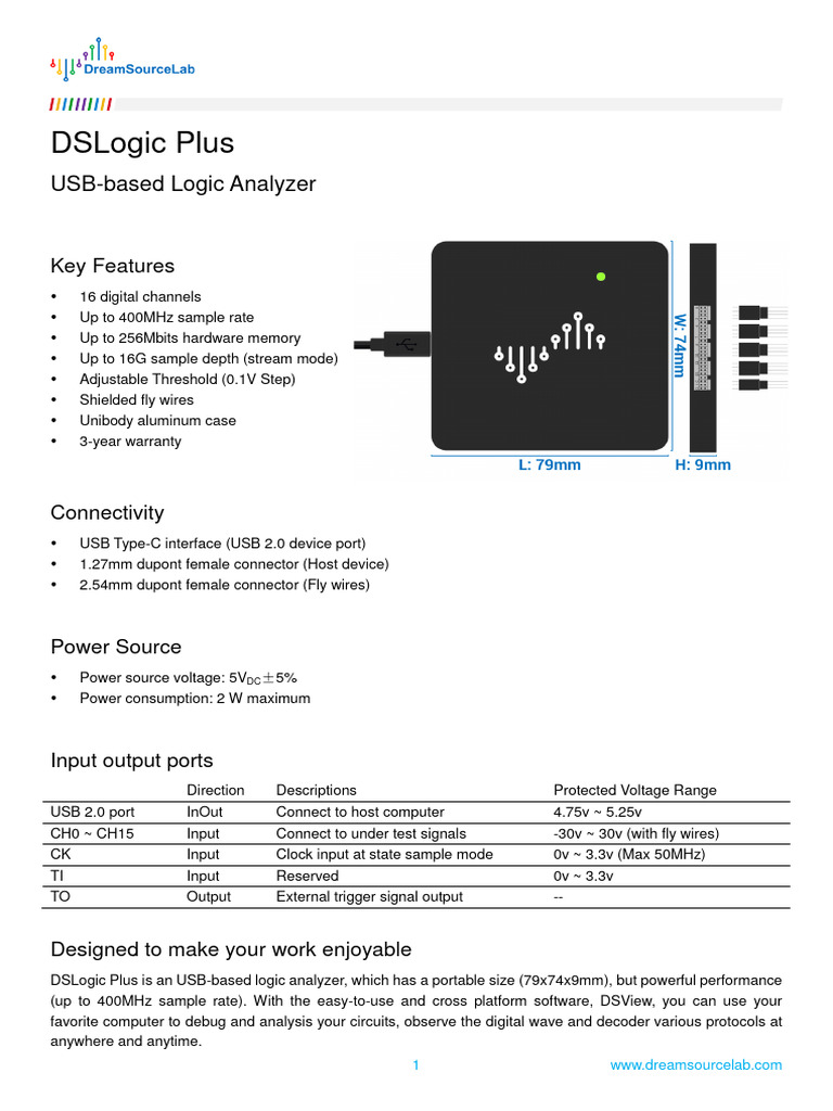 Dslogic Plus Datasheet | PDF | Usb | Input/Output