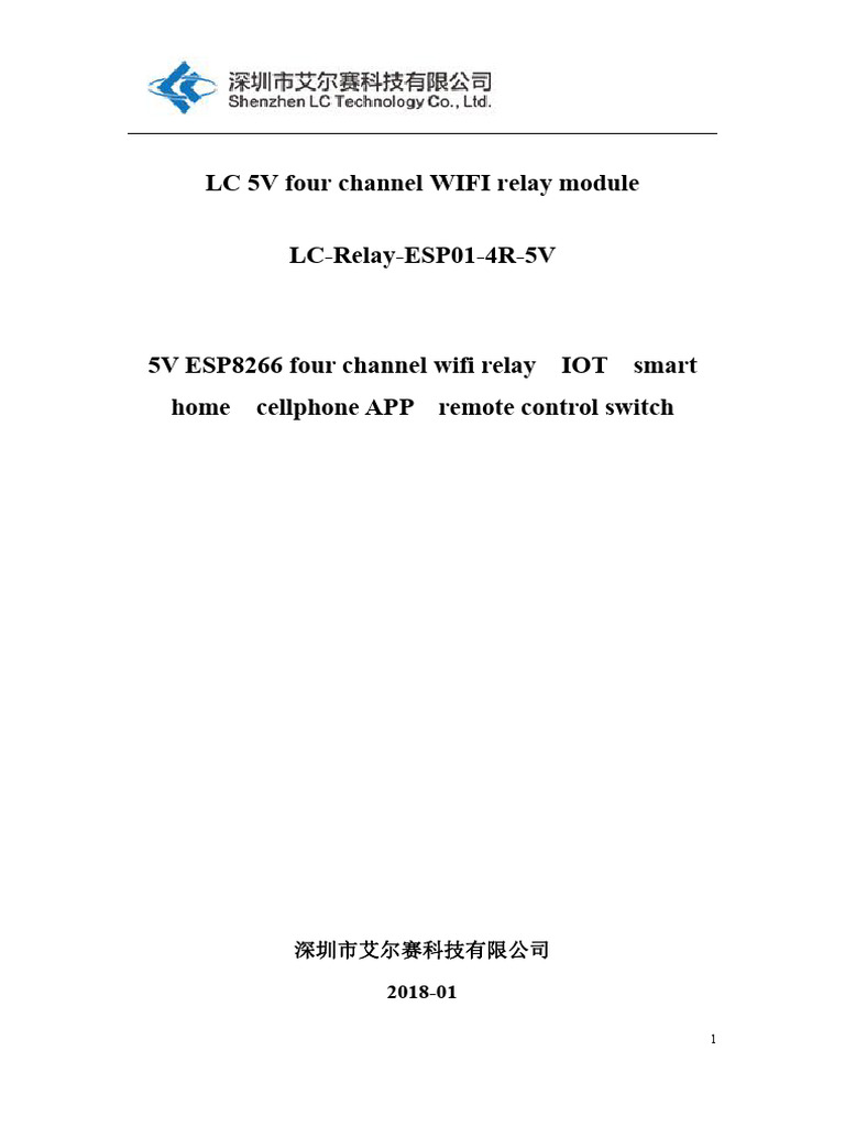 LC Relay ESP01 4R 5V | Download Free PDF | Wi Fi | Microcontroller