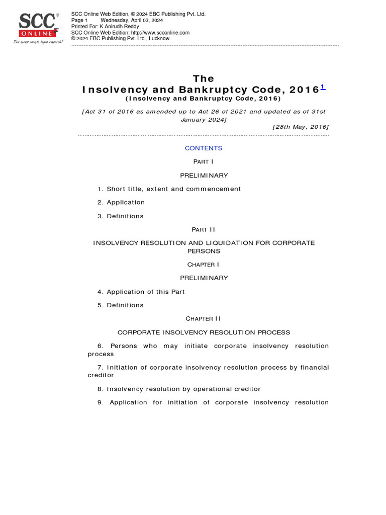 IBC Act | PDF | Bankruptcy | Bankruptcy In The United States