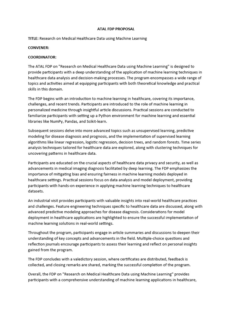 Machine Learning in Healthcare FDP | PDF | Machine Learning | Analytics