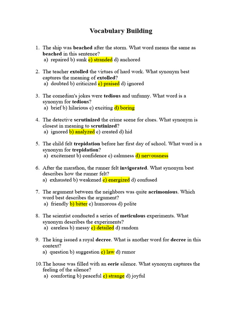 Reading Vocabulary Building | PDF