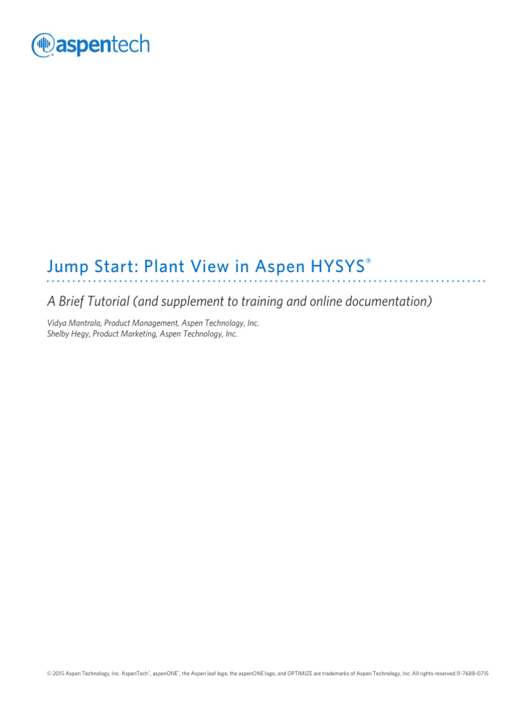 Jump Start - Plant View in Aspen HYSYS | PDF | Simulation | Microsoft Excel