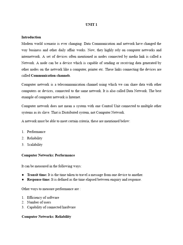 Unit-I Notes | PDF | Osi Model | Computer Network