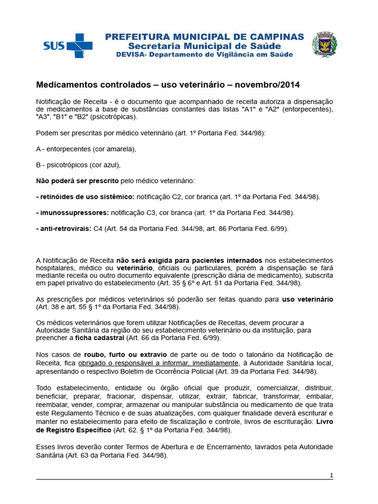 Orientacoes Medicamentos Controlados Uso Veterinario | PDF | Receita ...