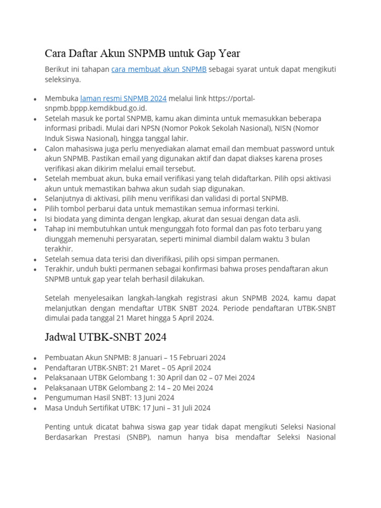 Cara Daftar Akun SNPMB Untuk Gap Year | PDF