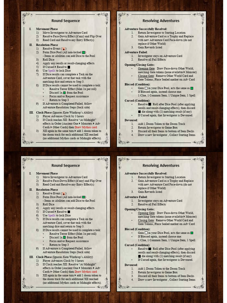 Elder Sign - Reference Cards | Download Free PDF | Dice | Board Games